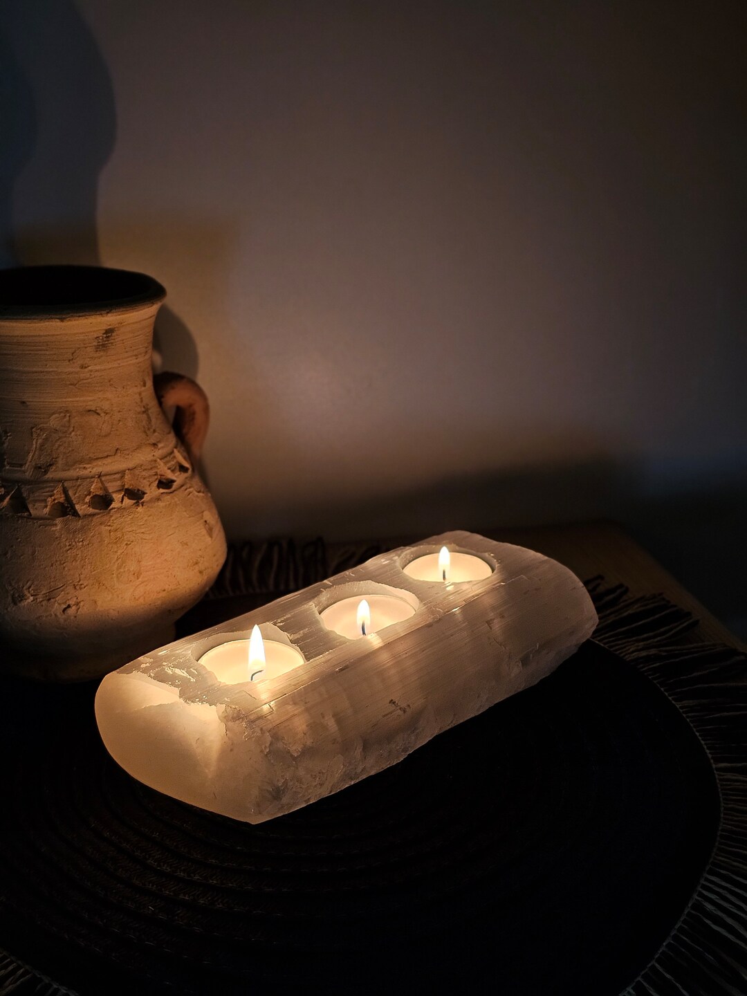 Moroccan Selenite Tealight Candle Holder | Handmade Crystal Decor - Etsy
