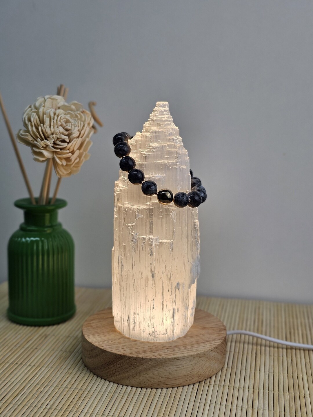 Mini Selenite Lamp 15 Cm With LED Wooden Base Selenite Iceberg Tower ...