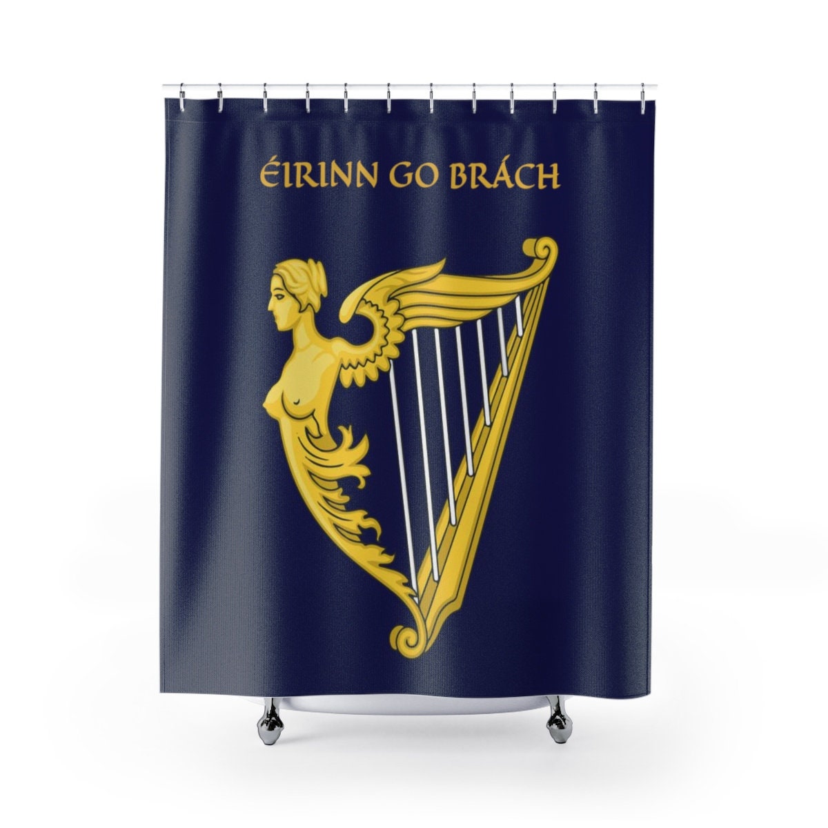 Eirinn Go Brach, Shower Curtain, Ireland, Blue Harp Flag, Coat Of Arms ...