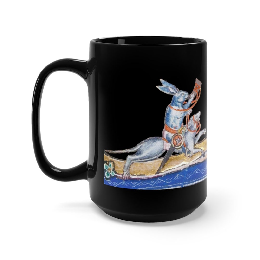 Medieval Rabbit Riding A War Dog Black 15oz Ceramic Mug, From Medieval ...