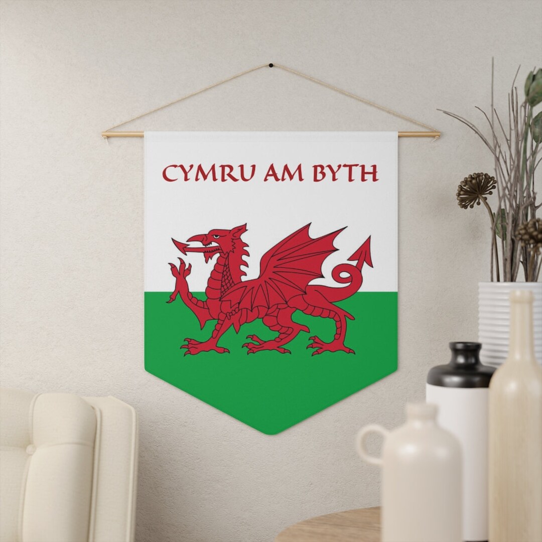 Cymru Am Byth, 18"x21" Indoor Wall Pennant. Red Dragon, Flag of Wales ...