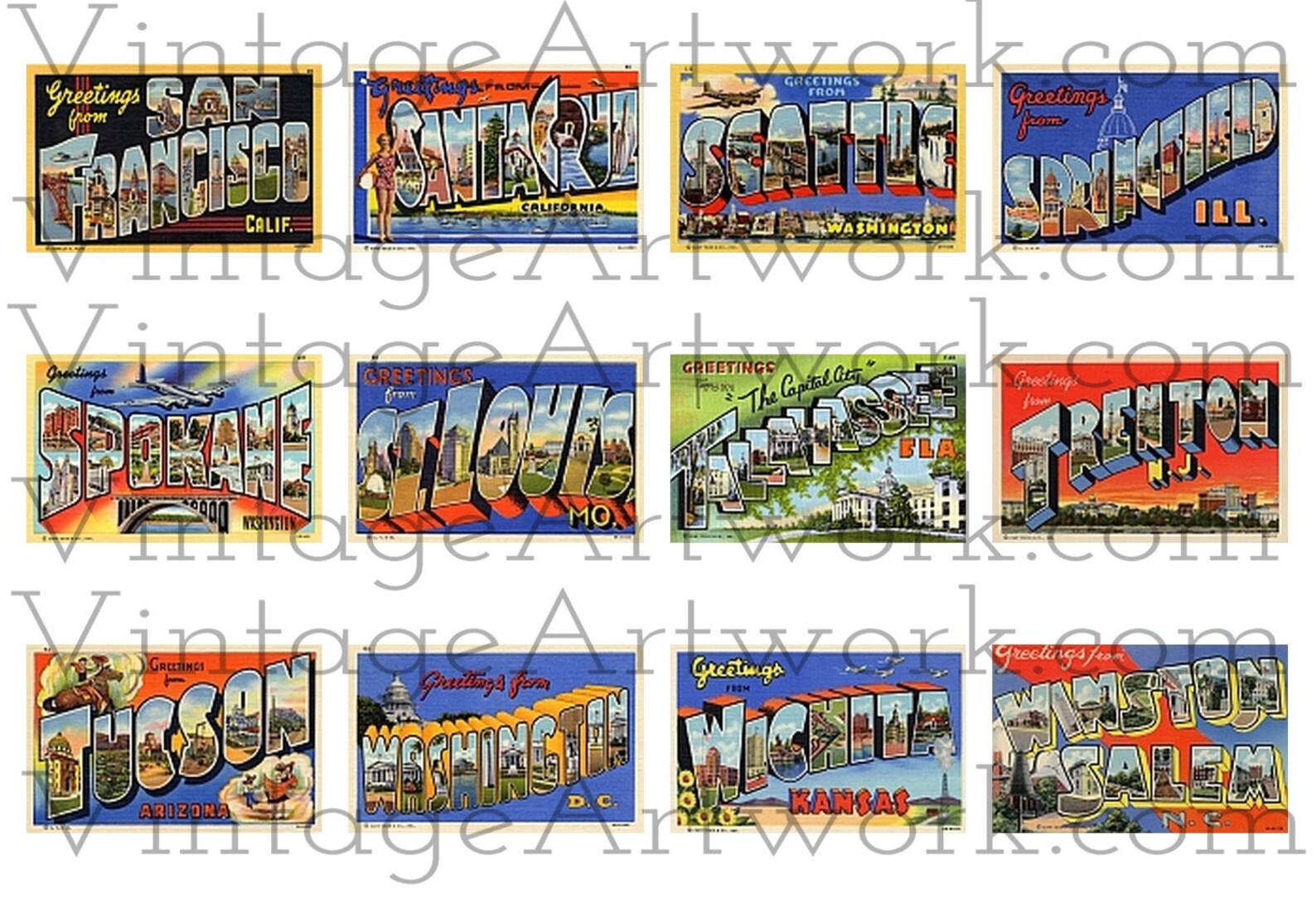 48 Vintage City Postcards: "greetings From" USA (digital Images) - Etsy