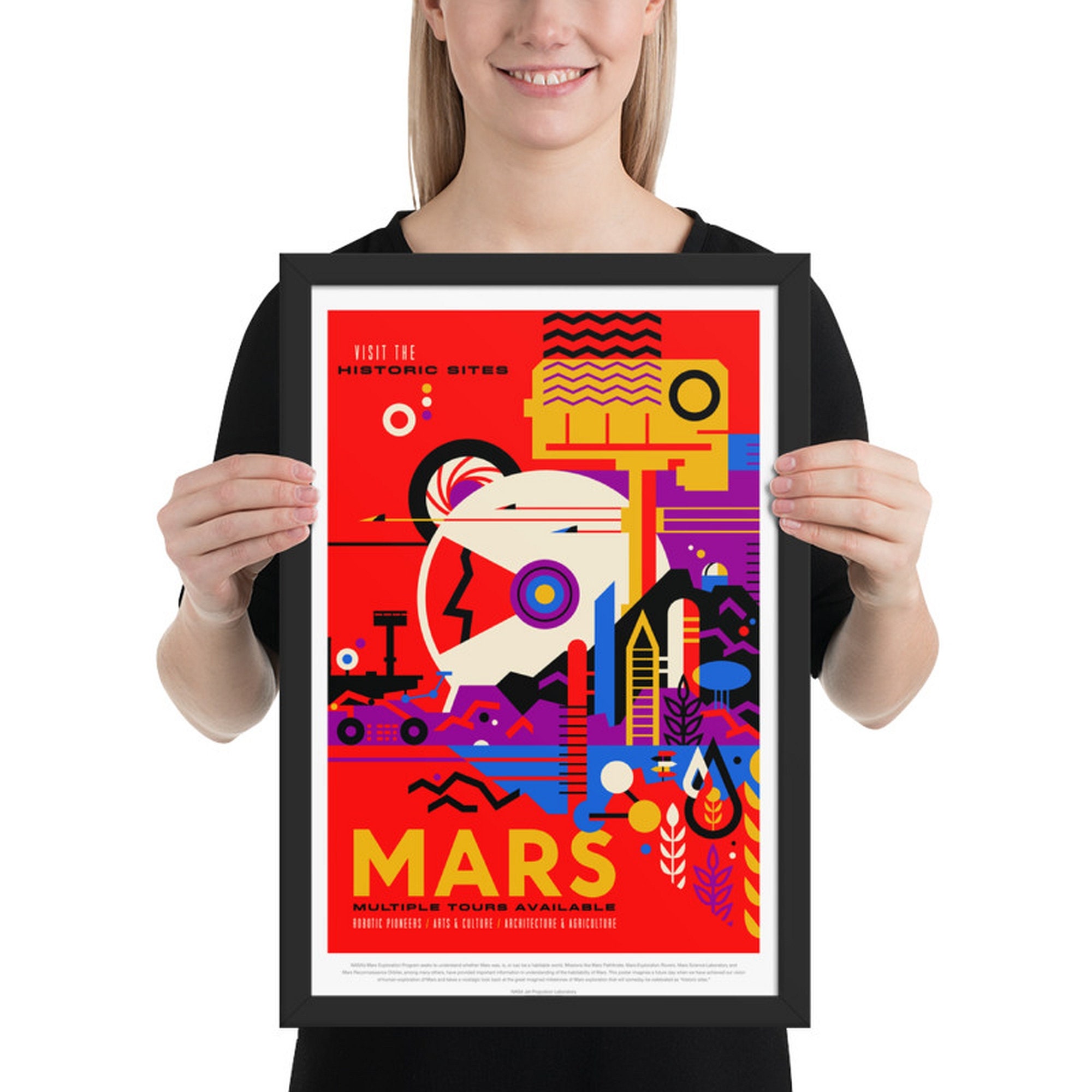 Solar System: Mars, 12 x18 Framed Giclée Poster, Black Wood Frame ...