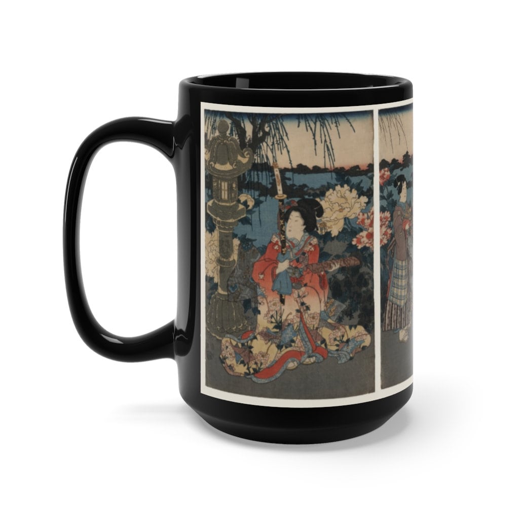 Villa Garden Large Black Ceramic Mug, Japanese Woodblock, Utagawa ...