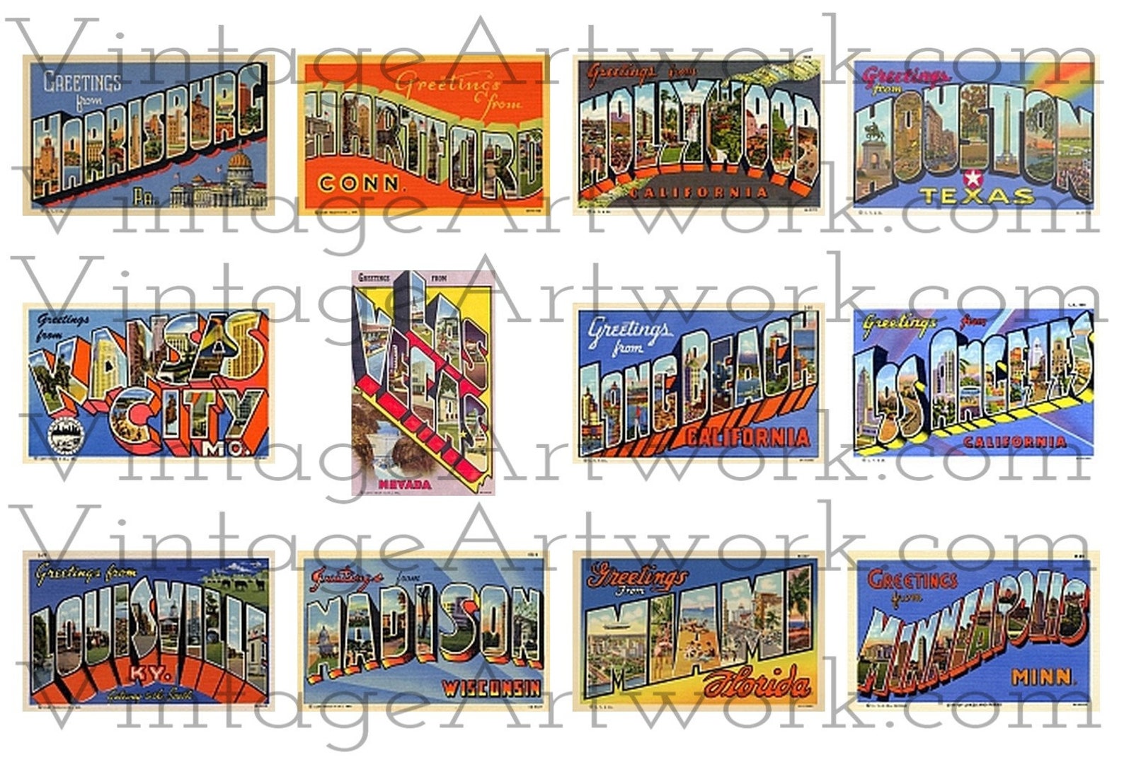 48 Vintage City Postcards: "greetings From" USA (digital Images) - Etsy