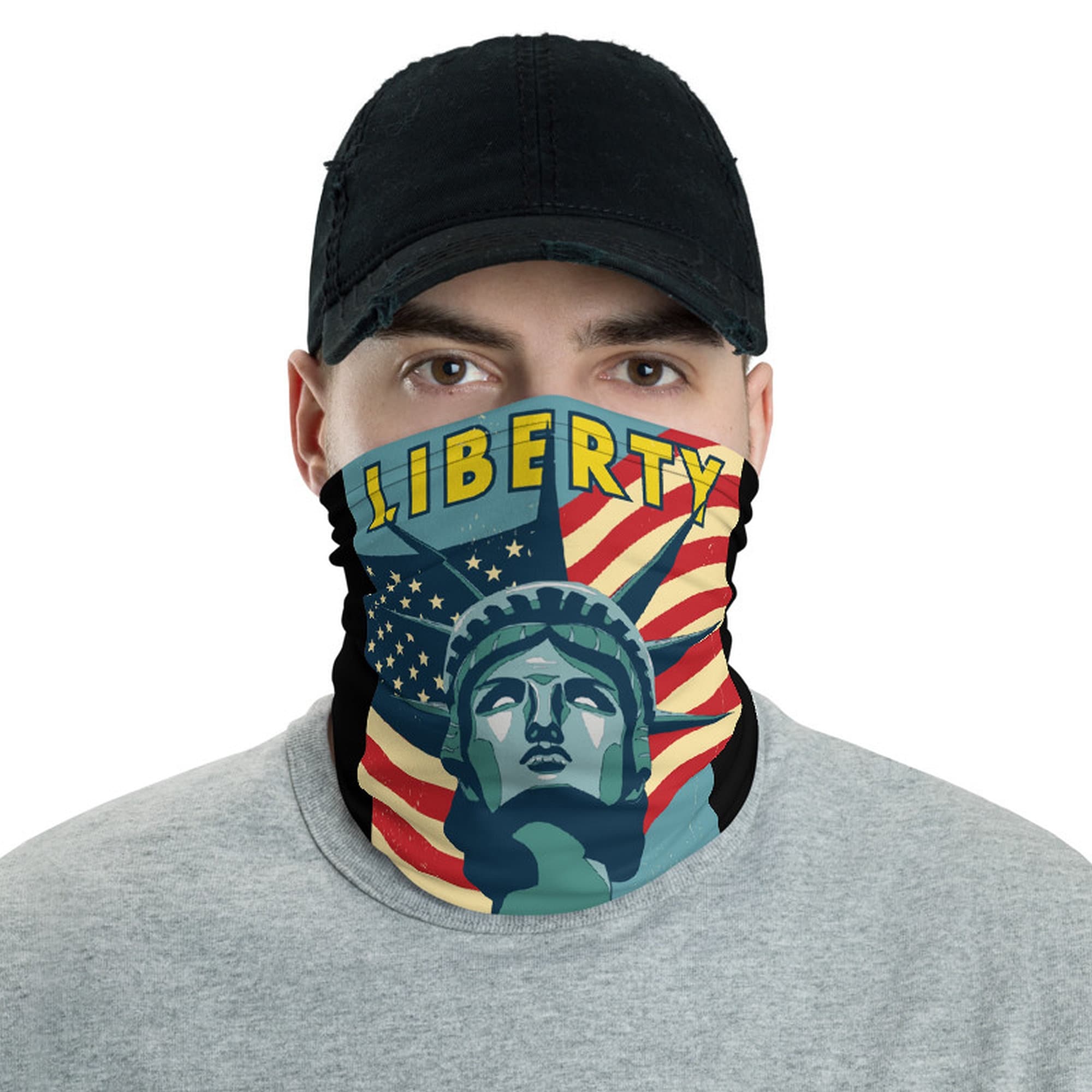 Liberty, Neck Gaiter, Vintage Illustration of Statue Of Liberty ...