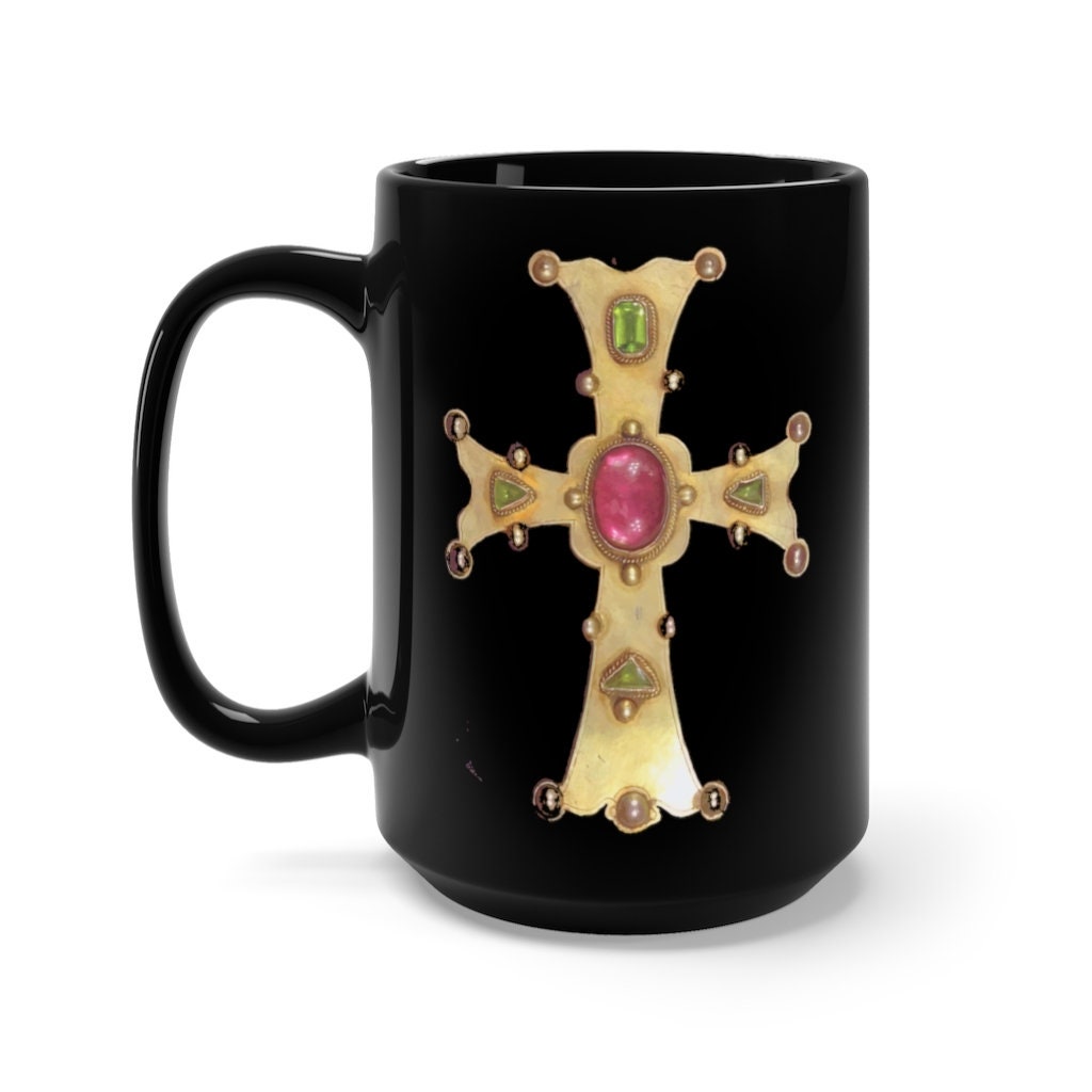 Medieval Gold Cross 15oz Black Ceramic Mug, 13th Century, High Middle ...