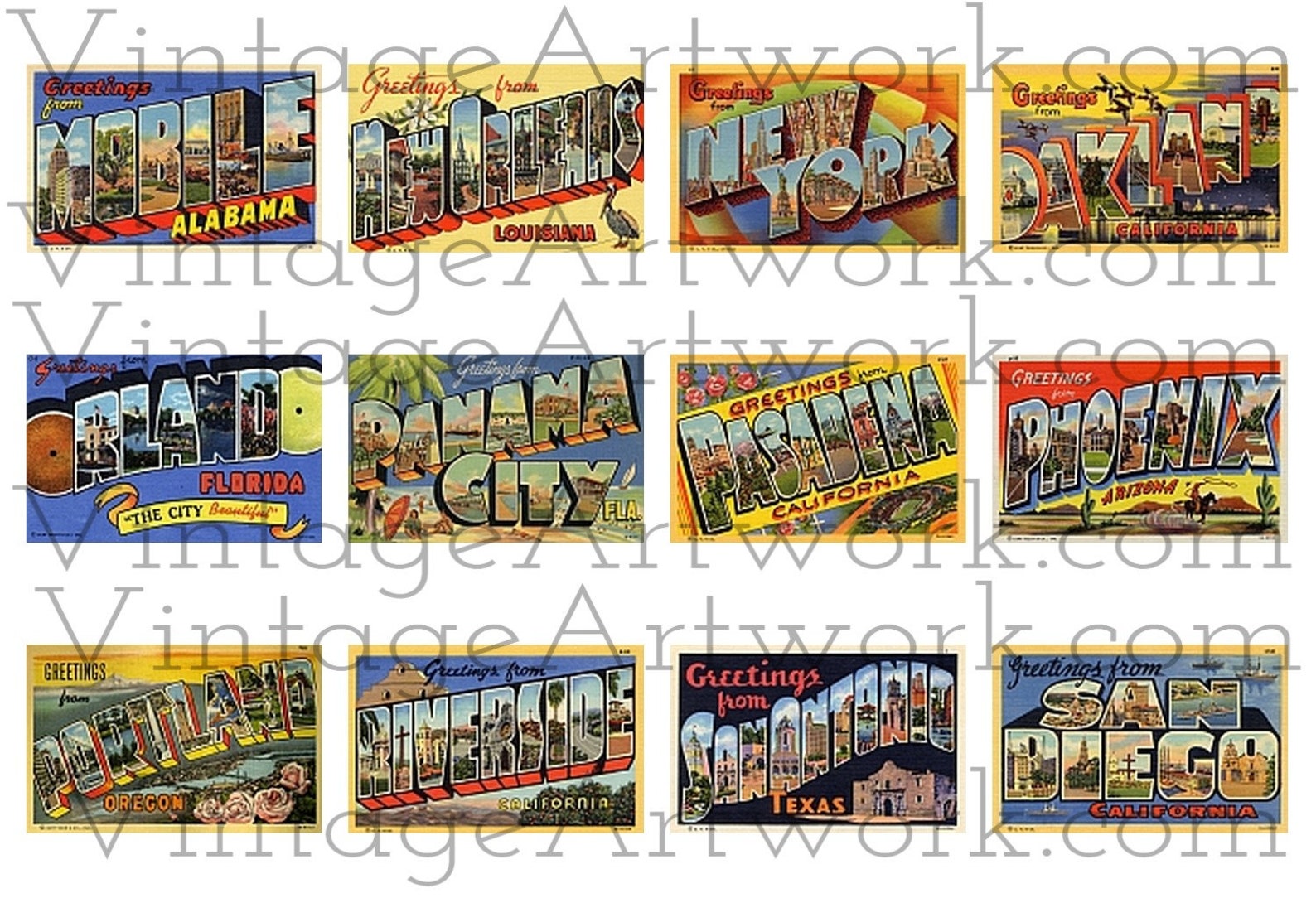 48 Vintage City Postcards: "greetings From" USA (digital Images) - Etsy