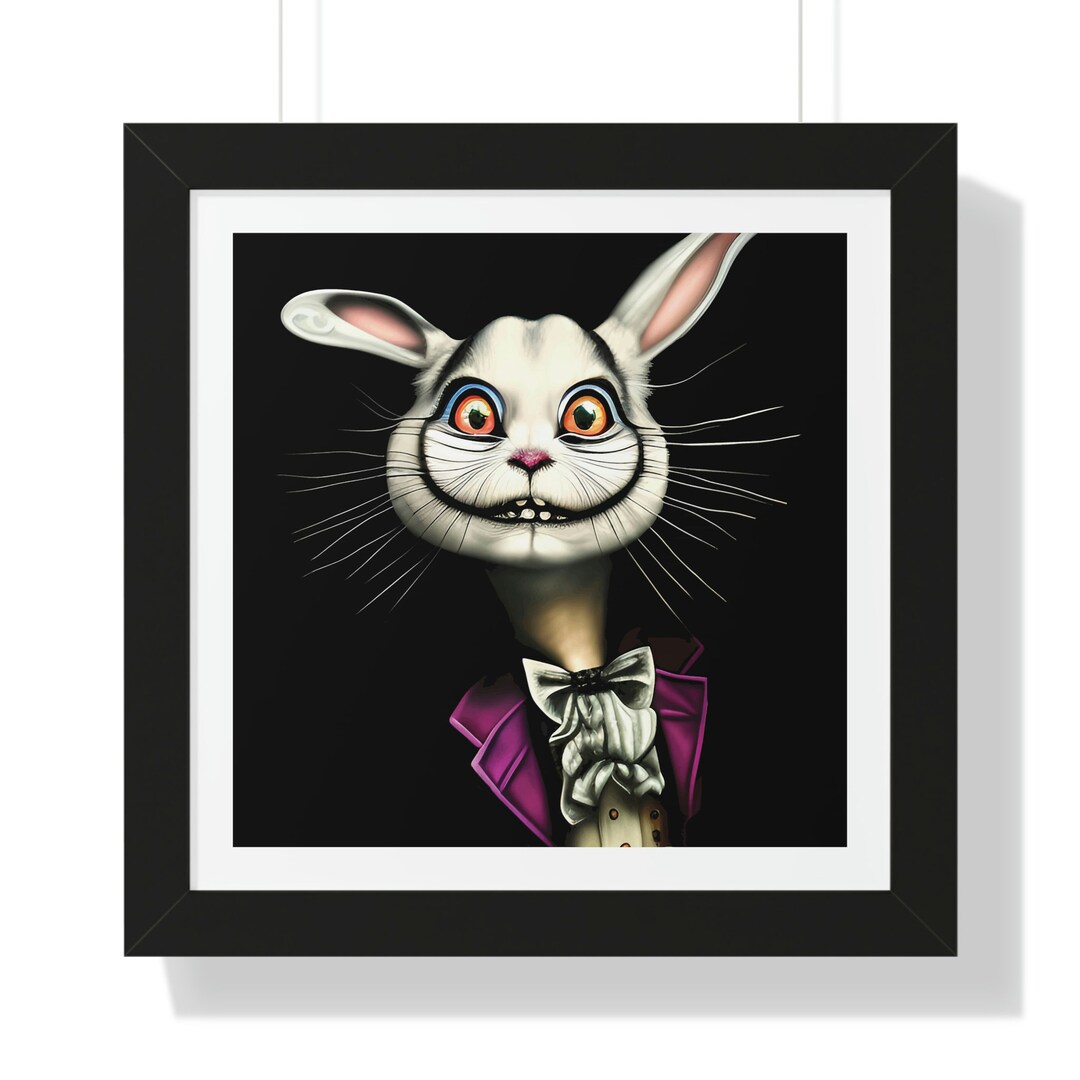 Portrait of the Cheshire White Rabbit, 16"x16" Framed Poster, Surreal ...