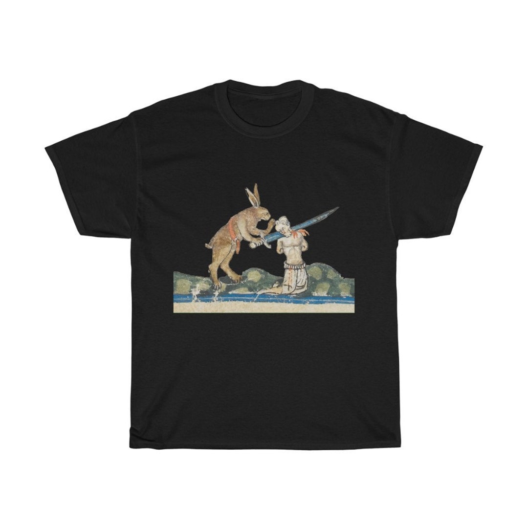Medieval Killer Rabbit T-shirt, Dark Colors, From Medieval Manuscript ...