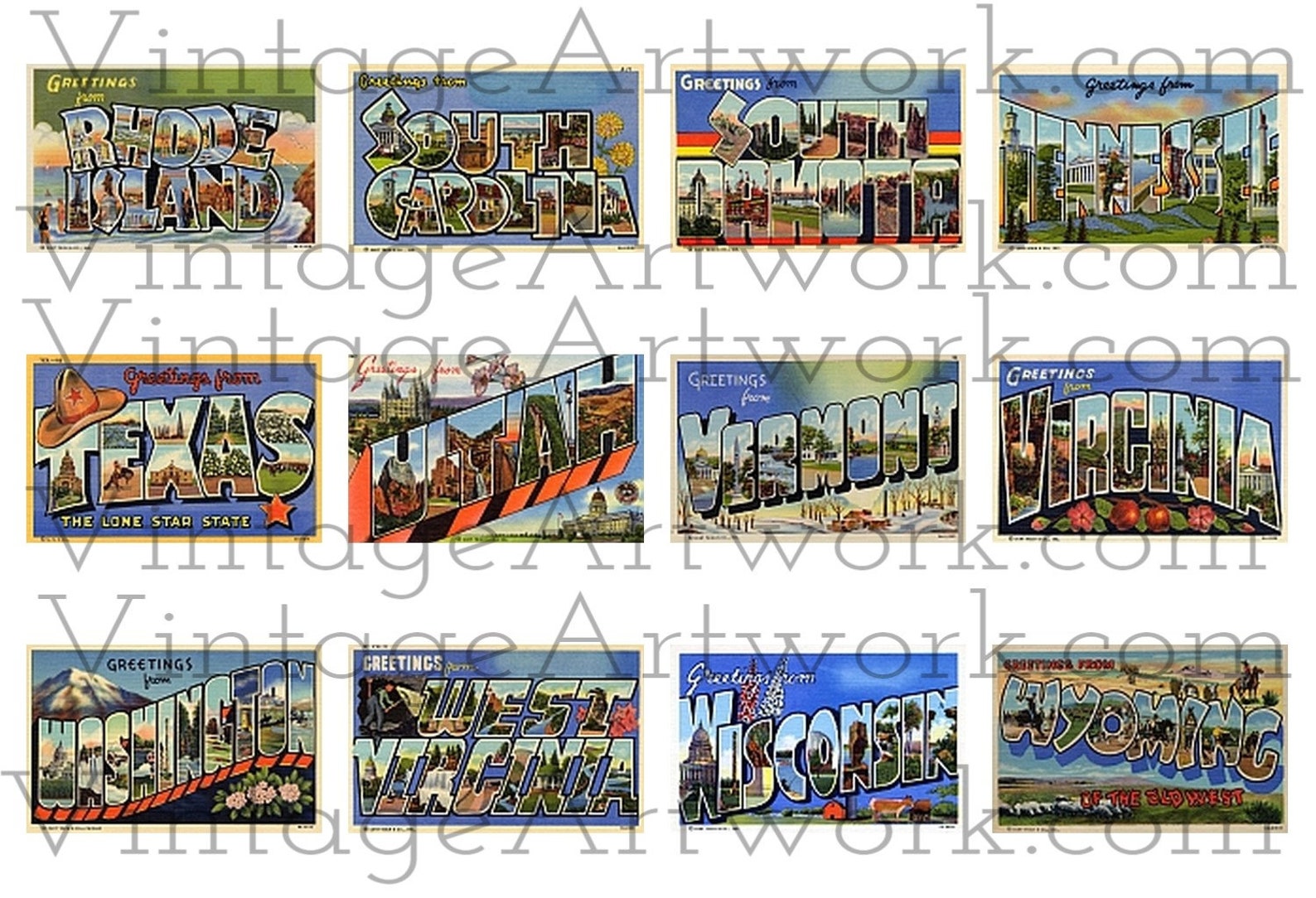 48 U.S. State Postcards Digital Images of Antique Vintage - Etsy