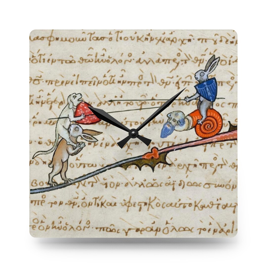 Medieval Jousting Rabbit Acrylic Wall Clock, From A Medieval Manuscript ...