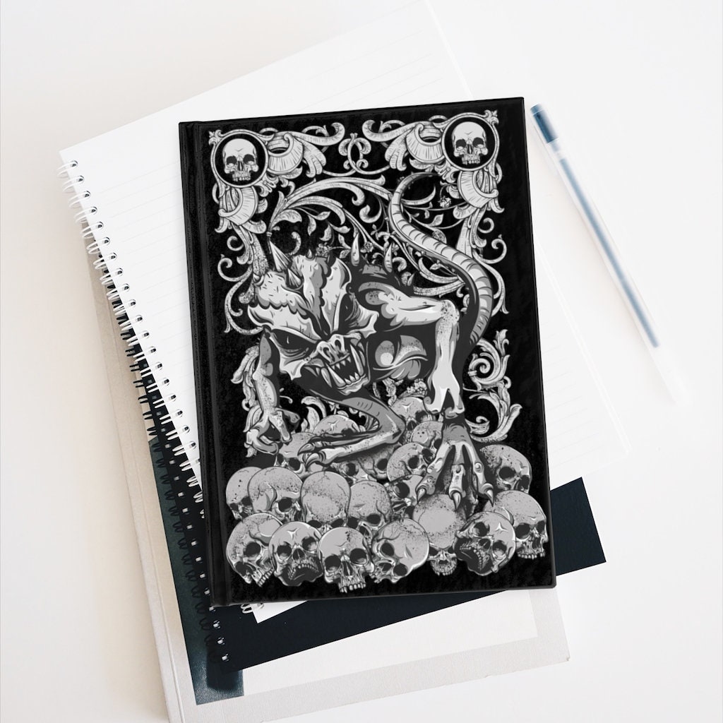 Dark Grimoire, Hardcover Journal, Ruled Line, Demon Crawling Over ...