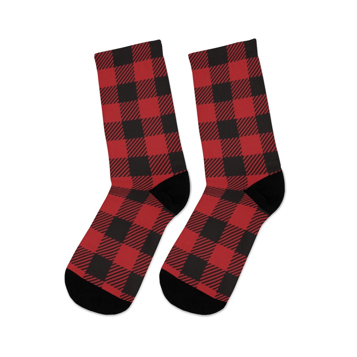 Red & Black Checkered Premium Crew Socks, One Size Fits Most