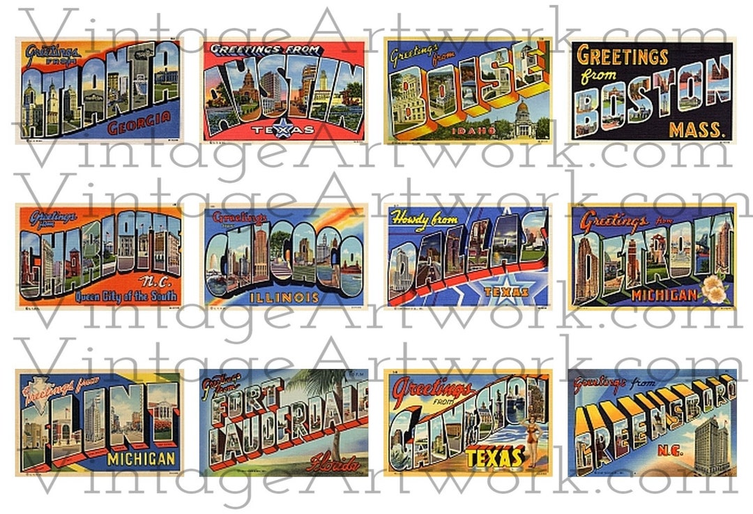 48 Vintage City Postcards: "greetings From" USA (digital Images) - Etsy