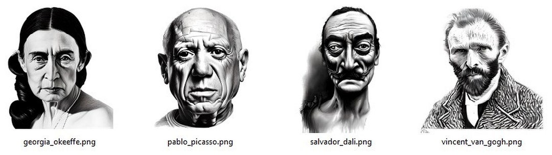 Famous Artists Sketches: O'keeffe, Picasso, Dali, Van Gogh (digital ...