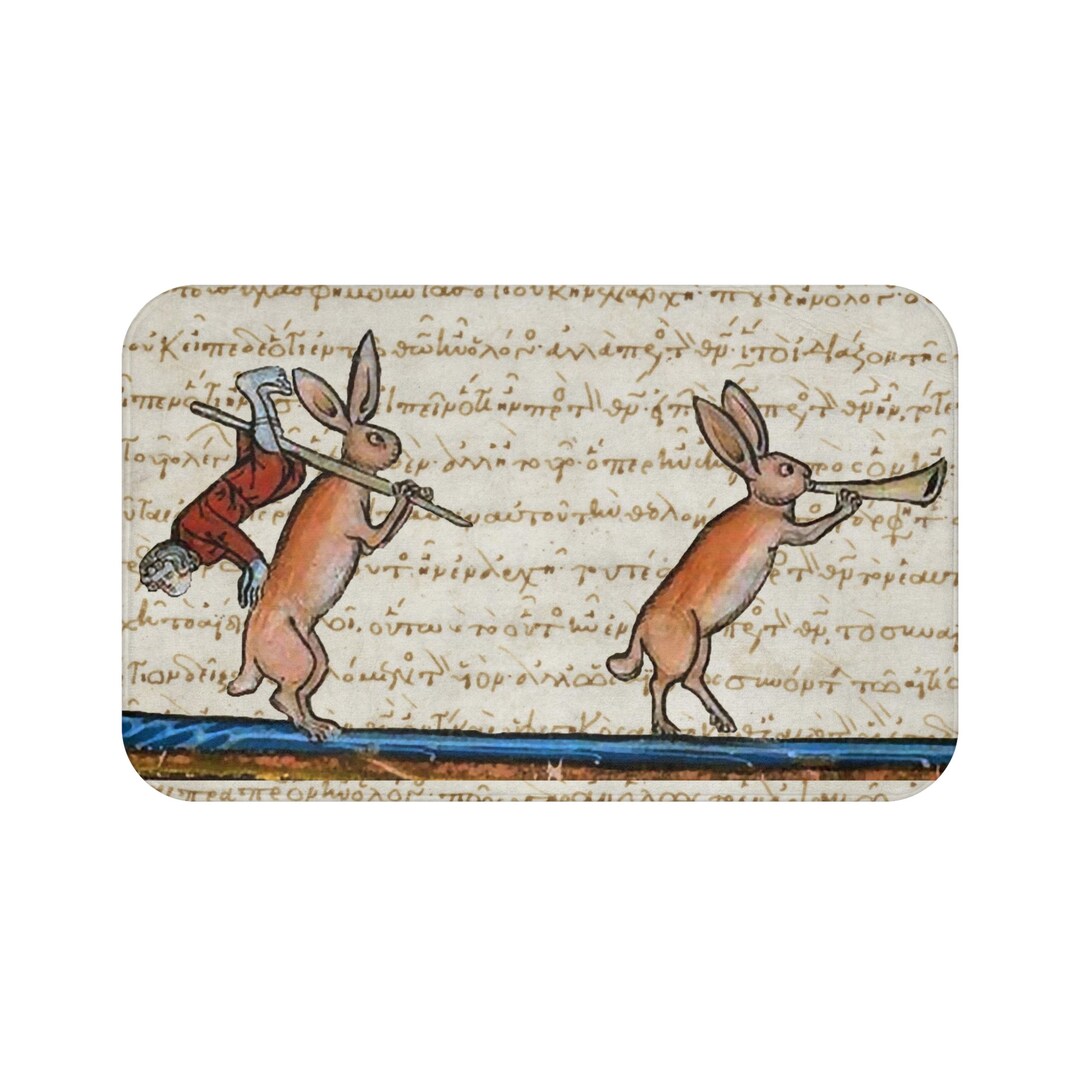 Medieval Hunter Rabbit, Bath Mat, Marginalia From Medieval Manuscript ...
