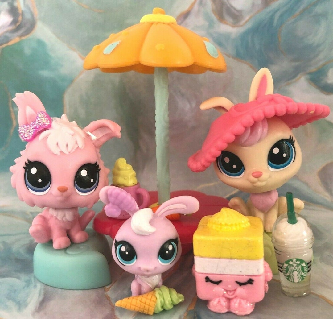 Littlest Pet Shop Cutest Pink Angora and Vanilla Bunny Rabbit Friends W ...