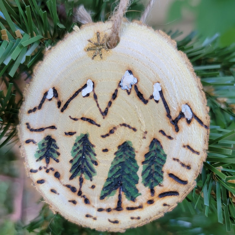 Wood Burned Wood Round Christmas Ornaments Set of 3 | Etsy