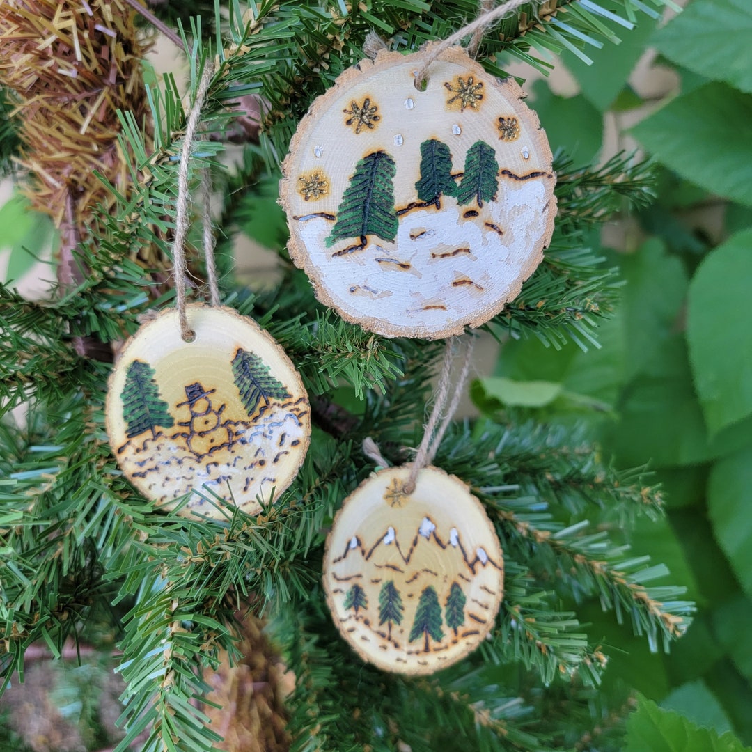Wood Burned Wood Round Christmas Ornaments Set of 3 - Etsy