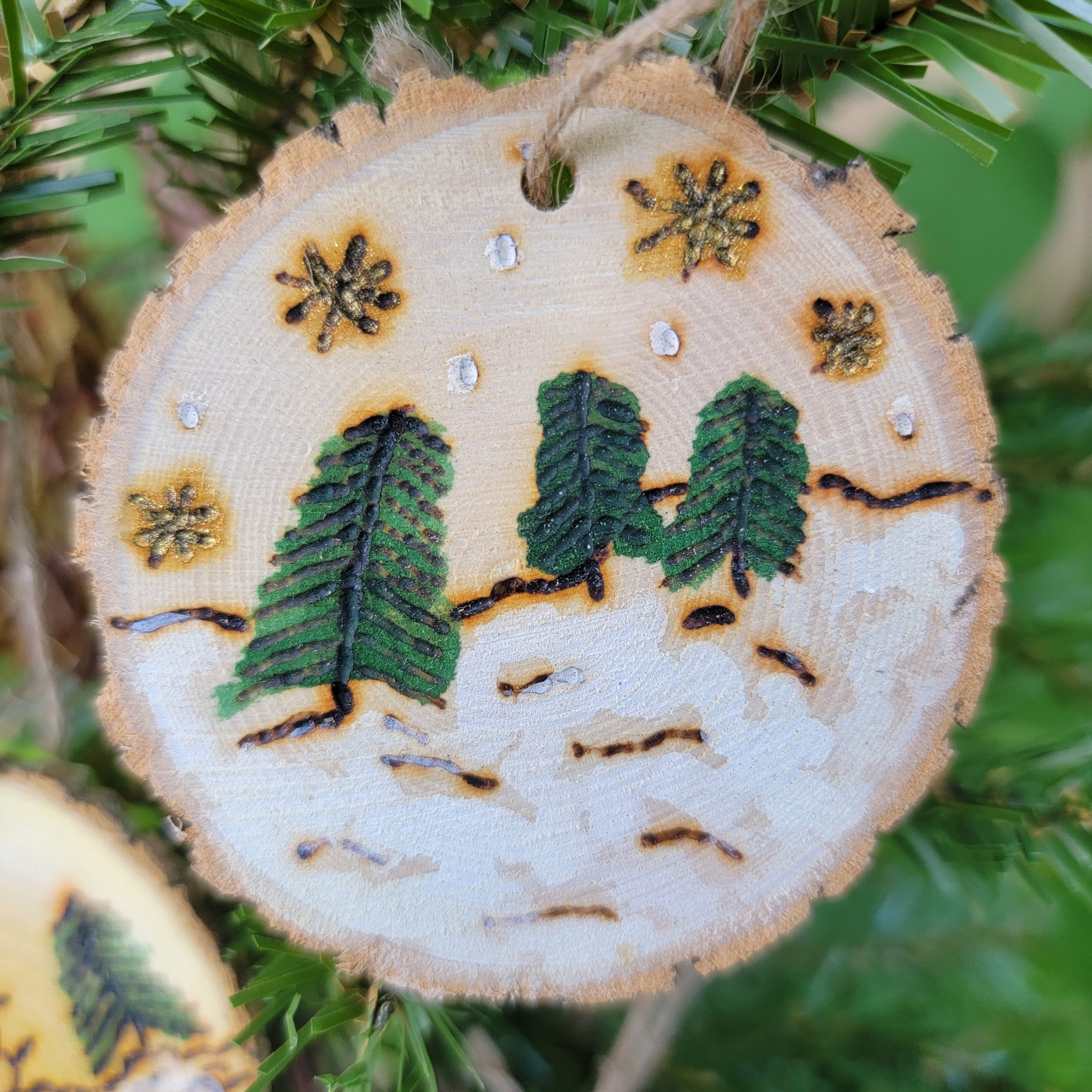Wood Burned Wood Round Christmas Ornaments Set of 3 | Etsy