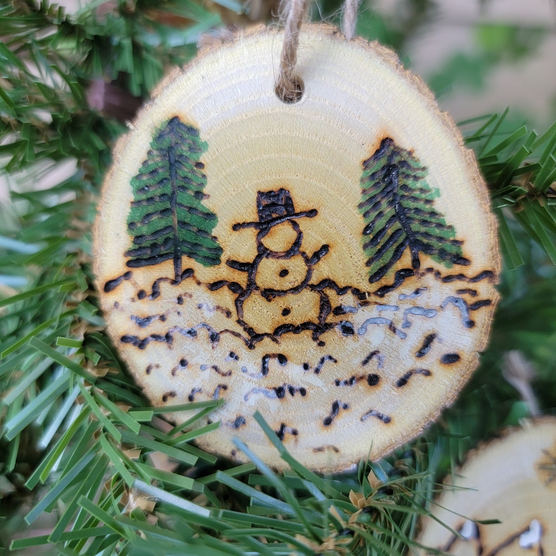 Wood Burned Wood Round Christmas Ornaments Set of 3 | Etsy