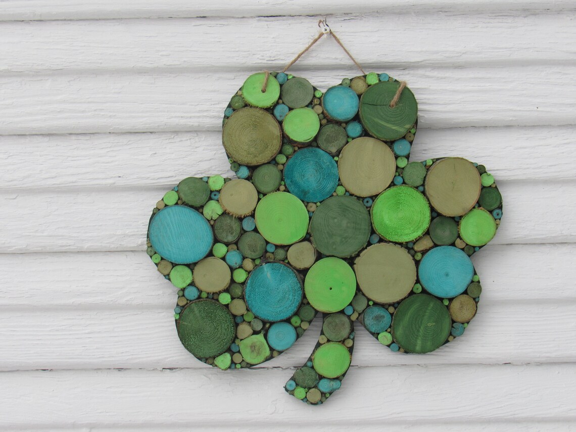 Medium Handmade Wooden Mosaic Shamrock in Multiple Shades of - Etsy