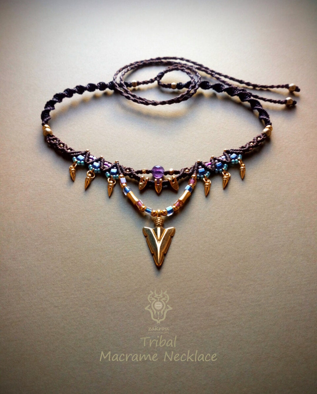 Native American Macrame Necklace, Micromacrame Beaded Necklace, Unique ...