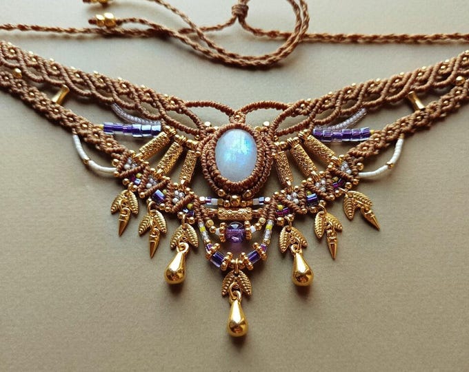 Native American Macrame Necklace With Moonstone, Festival Macrame ...