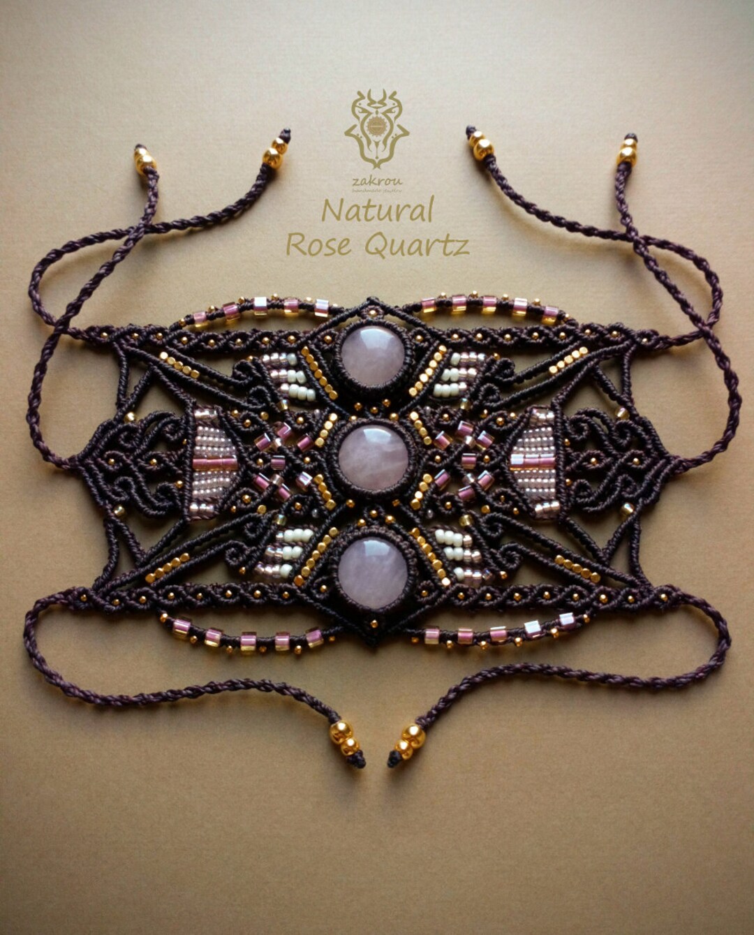 Boho Hippie Macrame Bracelet With Natural Rose Quartz Stones, Festival ...