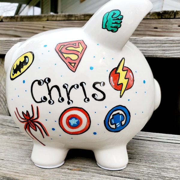 Superhero Piggy Bank - Etsy