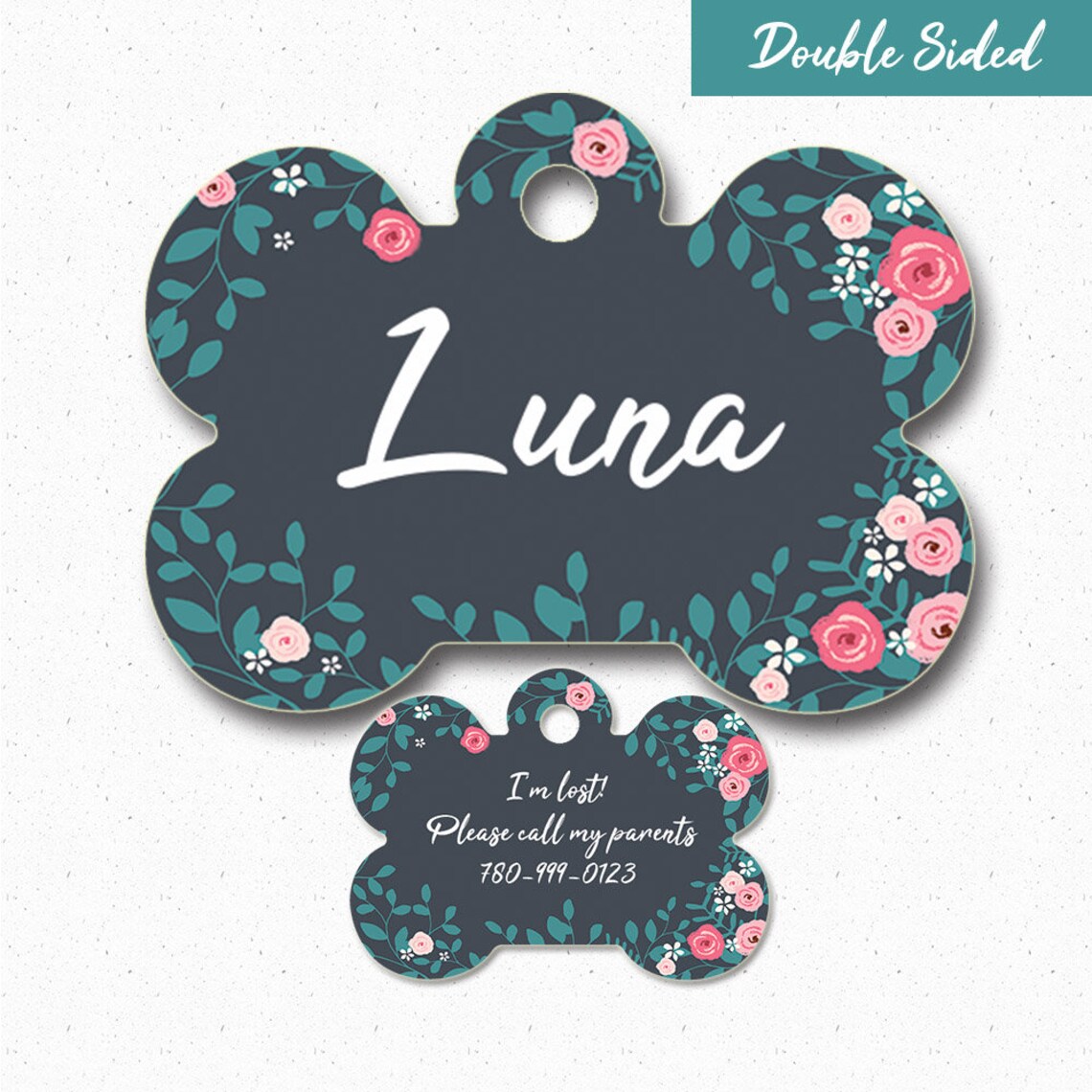 Grey Floral Dog Tag for Dogs Floral Personalized Pet ID Tag - Etsy