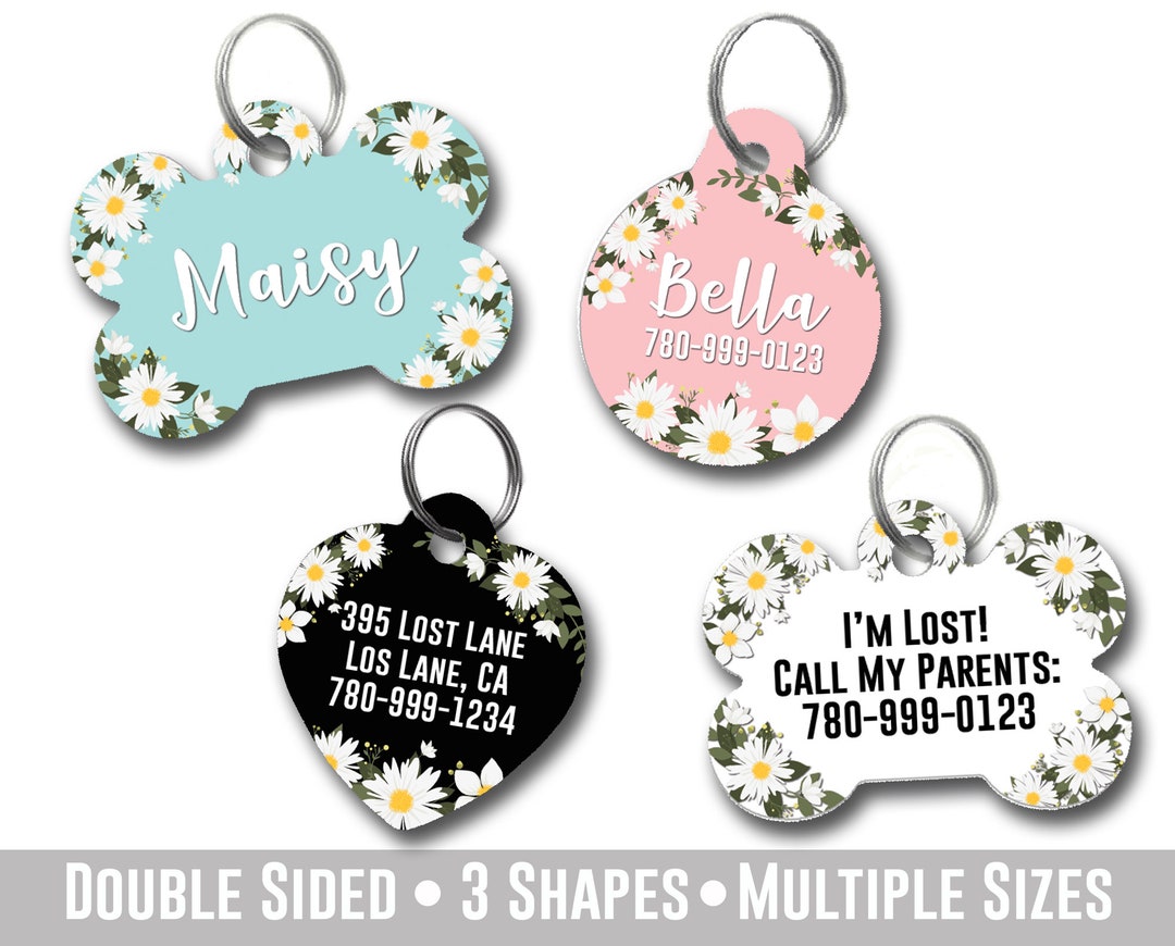 Daisy Flower Pet ID Tag, Custom Dog Cat Tag, Microchipped - Etsy