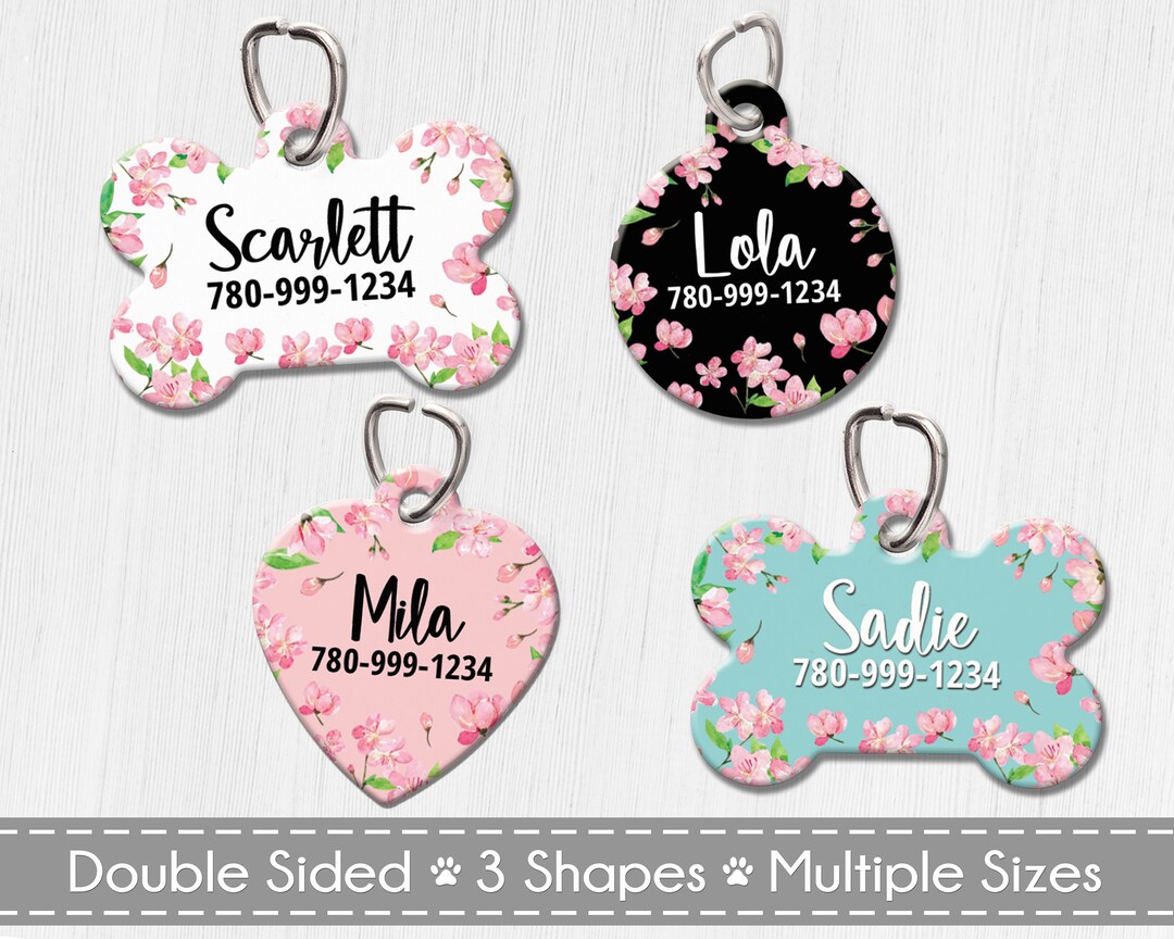 Pink Flowers Dog Tag, Dog ID Tag, Dog Tag, Floral Pet Tag, Girl Dog Tag ...
