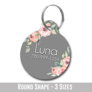 Floral Dog Tag for Dogs, Double Sided Peach and Pink Flower Dog Tag ...