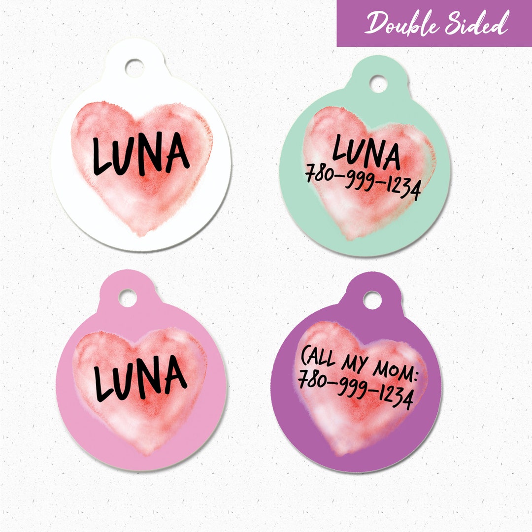 Heart Pet ID Tag, Double Sided Personalized Dog Cat Tag - Etsy