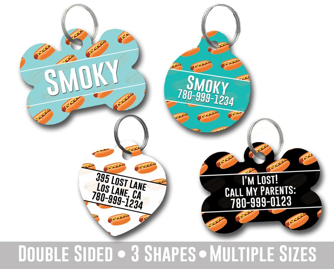 Hot Dog Pet Id Tag, Dog Tag for Dogs, Personalized Pet ID Tag in 3 ...