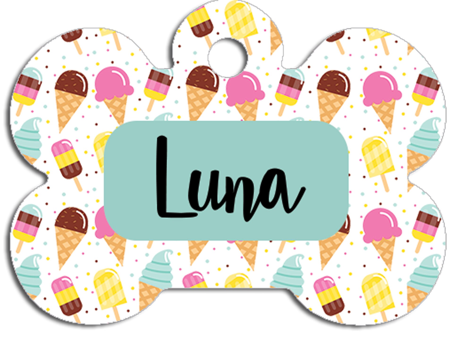 Ice Cream Pet ID Tag Bone Shaped Dog Tag Double Sided - Etsy