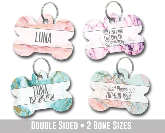 Cute Pet ID Tag Custom Double Sided Pet Tag Pink Purple Blue - Etsy