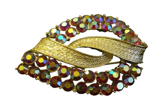 Vintage 1950s Signed Coro Red AB Rhinestones and Gold… - Gem