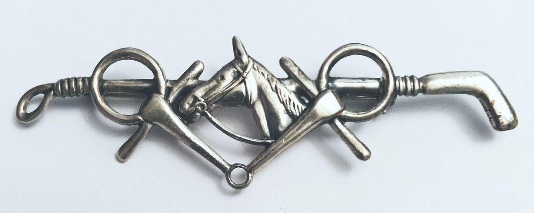 Vintage 1970s Polo Theme Horse Head Crops Bar Brooch Pin Signed ...