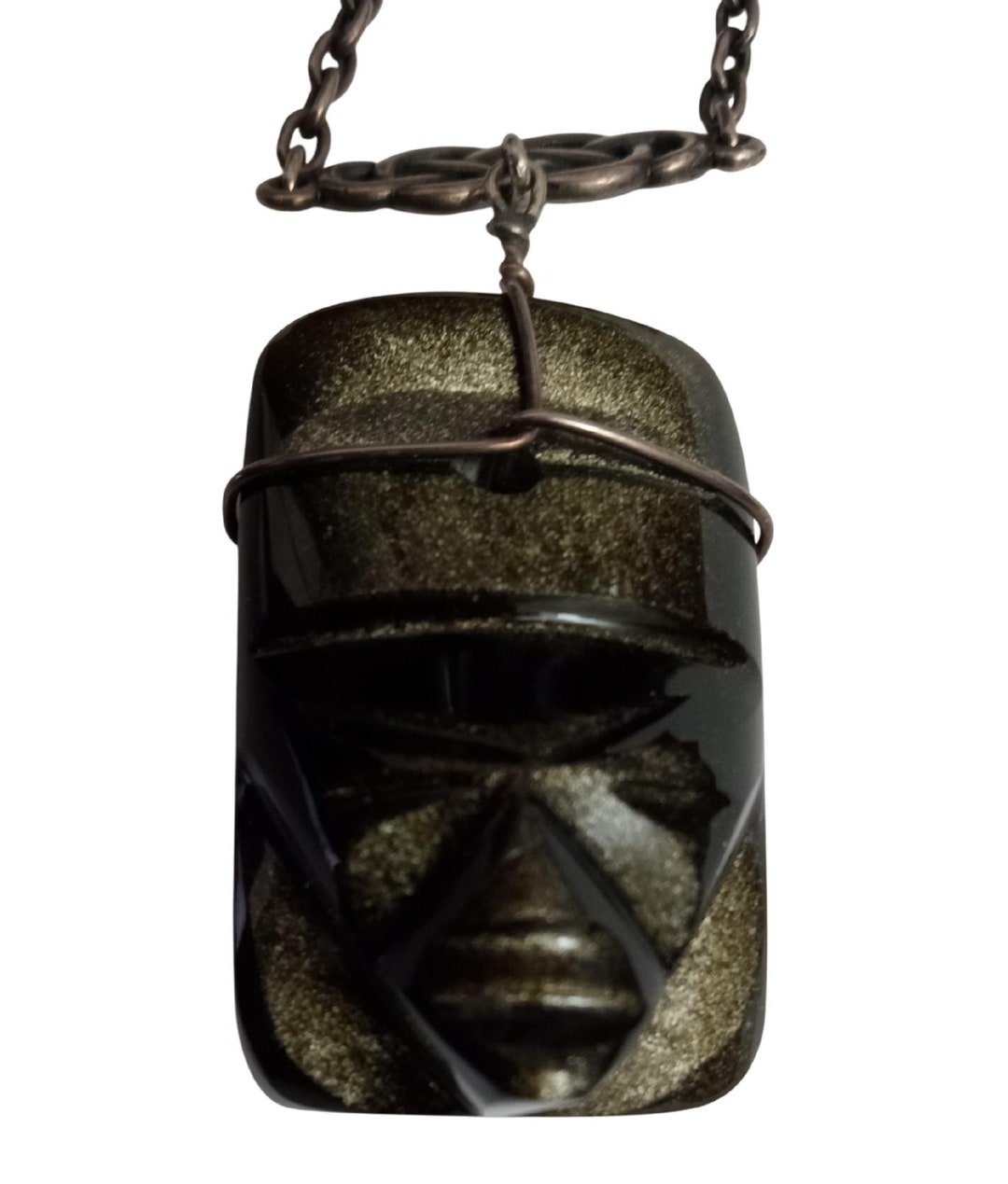 Vintage 1970s to Early 80s Artisan Made Gold Obsidian Tiki Mask ...