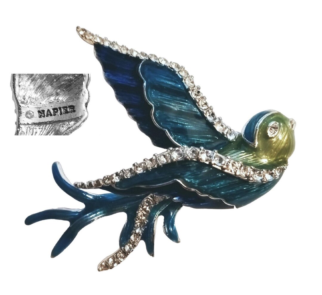 Vintage 1980s Signed Napier Blue Bird Brooch Enamel Rhinestones VFG - Etsy