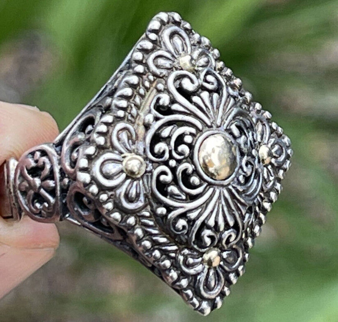 Sarda 18k Gold Sterling Silver Ring Size 11 Flower Scroll Bali - Etsy