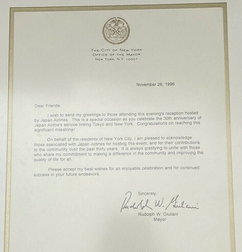 Mayor Rudy Giuliani New York City Letter Signed Signature - Etsy