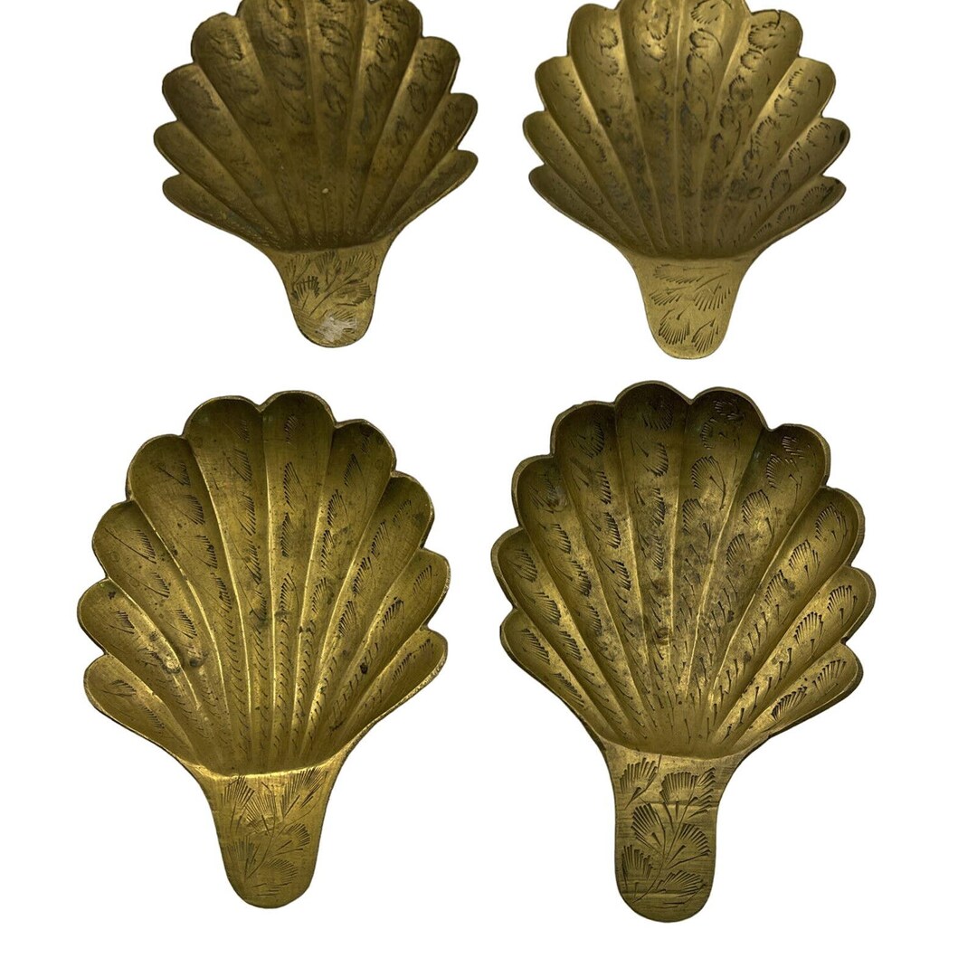 Vintage Scallop Shell Shaped Footed Dish Lot of 4 Brass India - Etsy