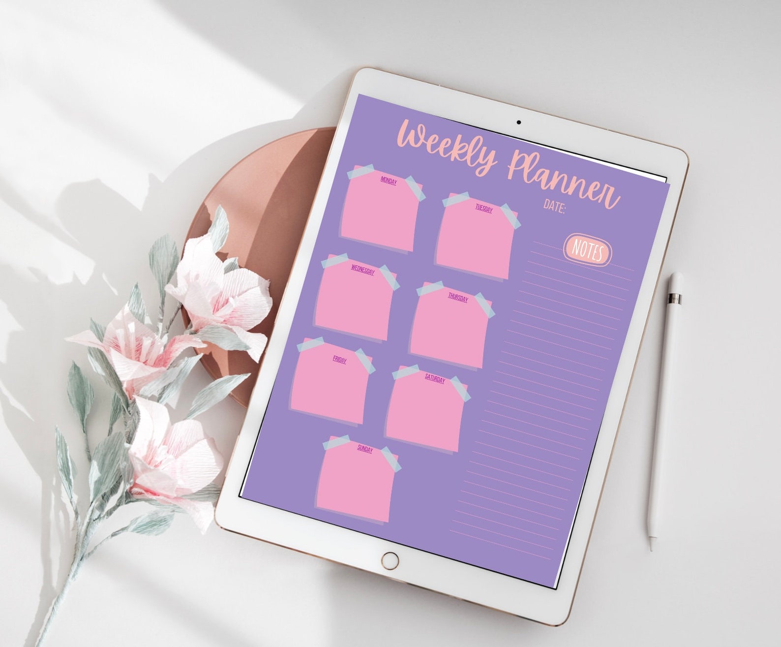 Printable Pink Notes Weekly Planner Instant Download Letter, A4 & A5 - Etsy