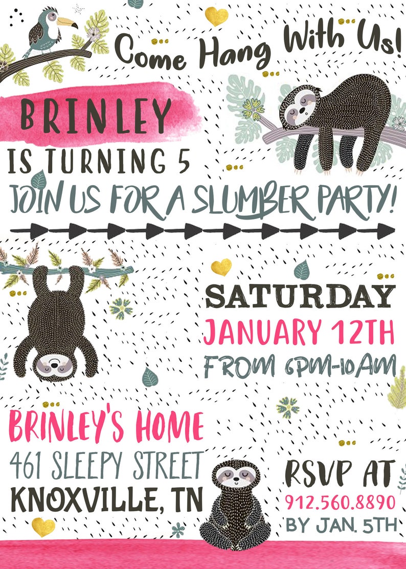 Sloth Birthday Invitation Sloth Party Invite Digital-print - Etsy