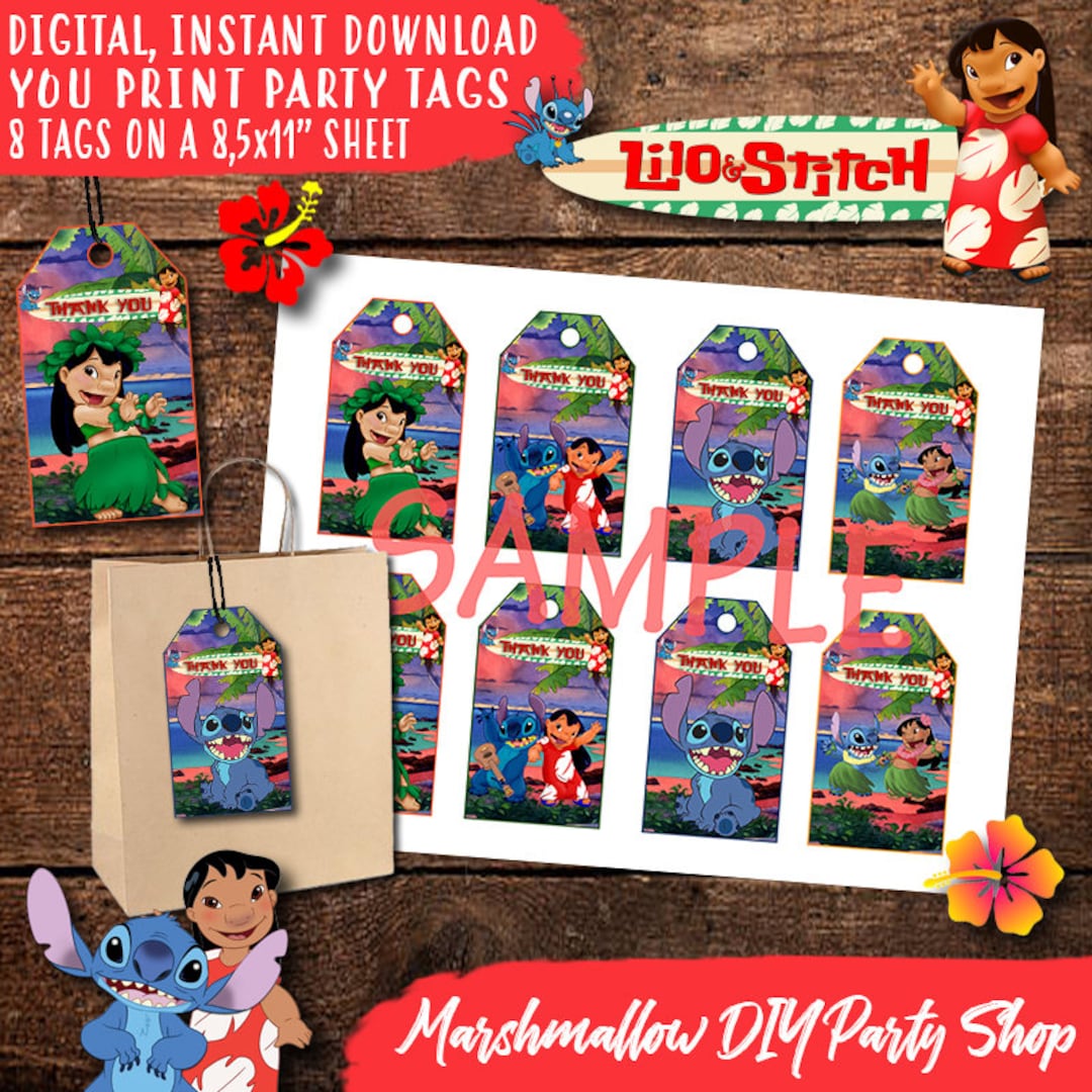 Lilo and Stitch Birthday Thank You Tags, Digital-print Yourself-instant ...