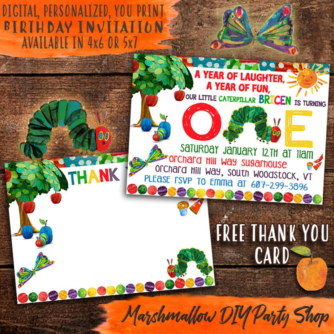 The Very Hungry Caterpillar Birthday Invitation, Digital-print Yourself ...